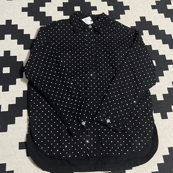 Zara | Jackets & Coats | Zara Rhinestone Black Jean Jeweled Denim ...